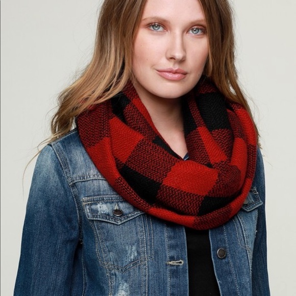 shopBossyJocey | Accessories | Jocelyn Red Buffalo Check Infinity Scarf ...